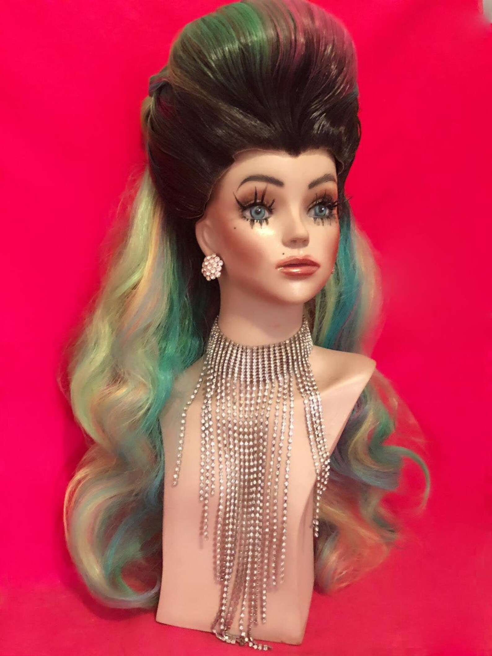 Rainbow Updo Wig Lace Front Drag Queen Wig Ombre Beehive Long Etsy