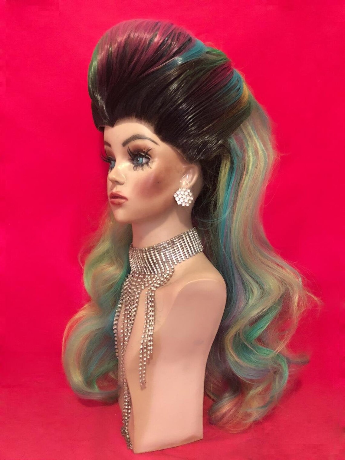 Rainbow Updo Wig Lace Front Drag Queen Wig Ombre Beehive Long Etsy
