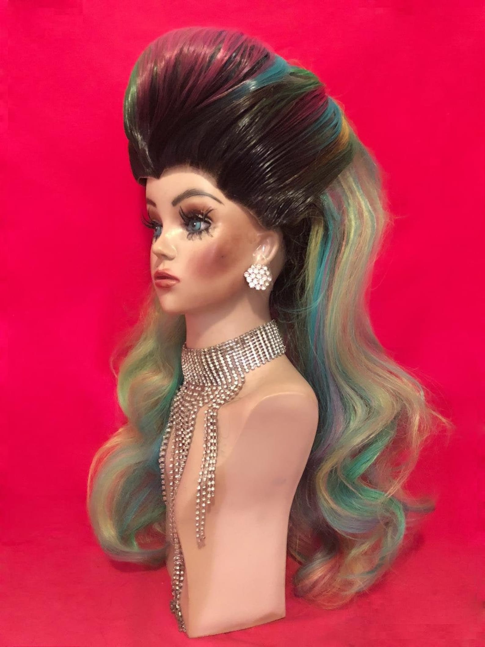 RAINBOW UPDO WIG Lace Front Drag Queen Wig Ombre Beehive Long - Etsy