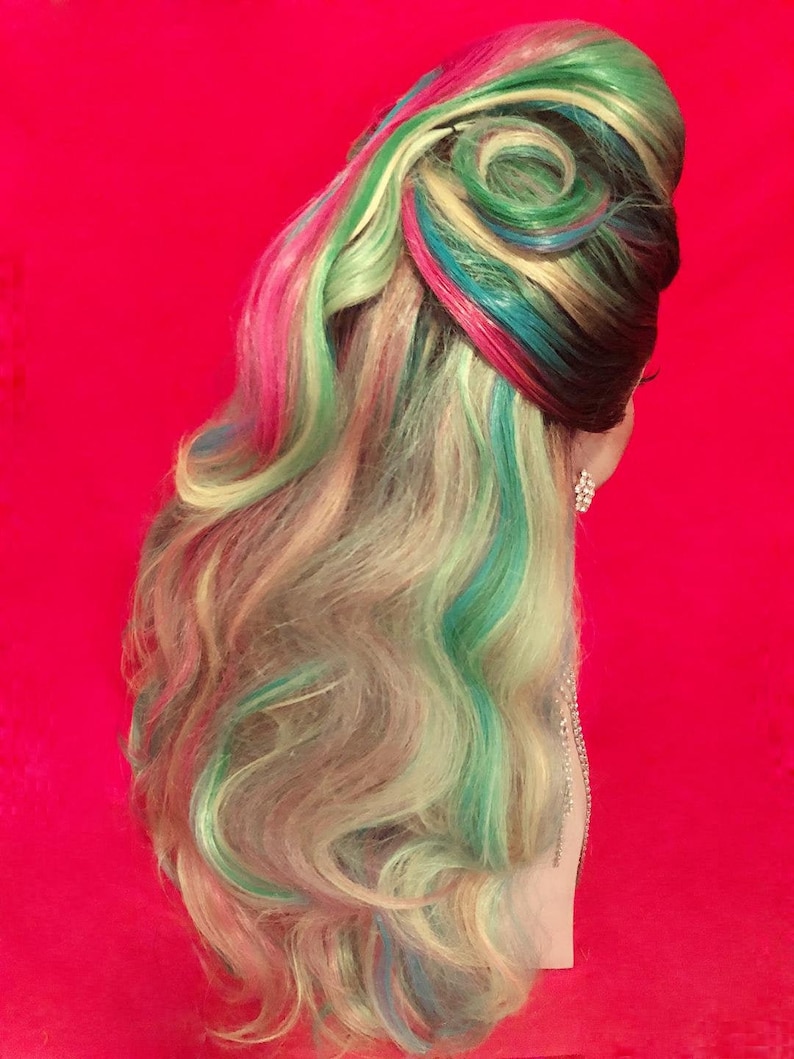 RAINBOW UPDO WIG Lace Front Drag Queen Wig Ombre Beehive Long - Etsy