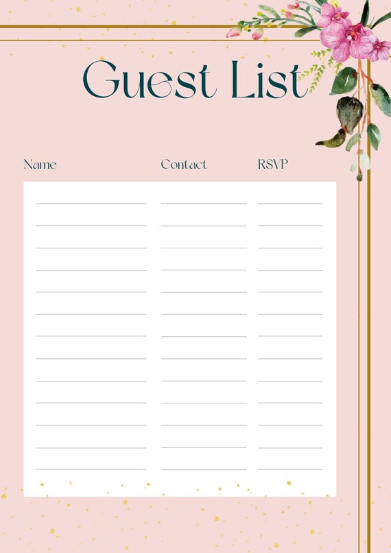 Digital Download Guest List - Etsy