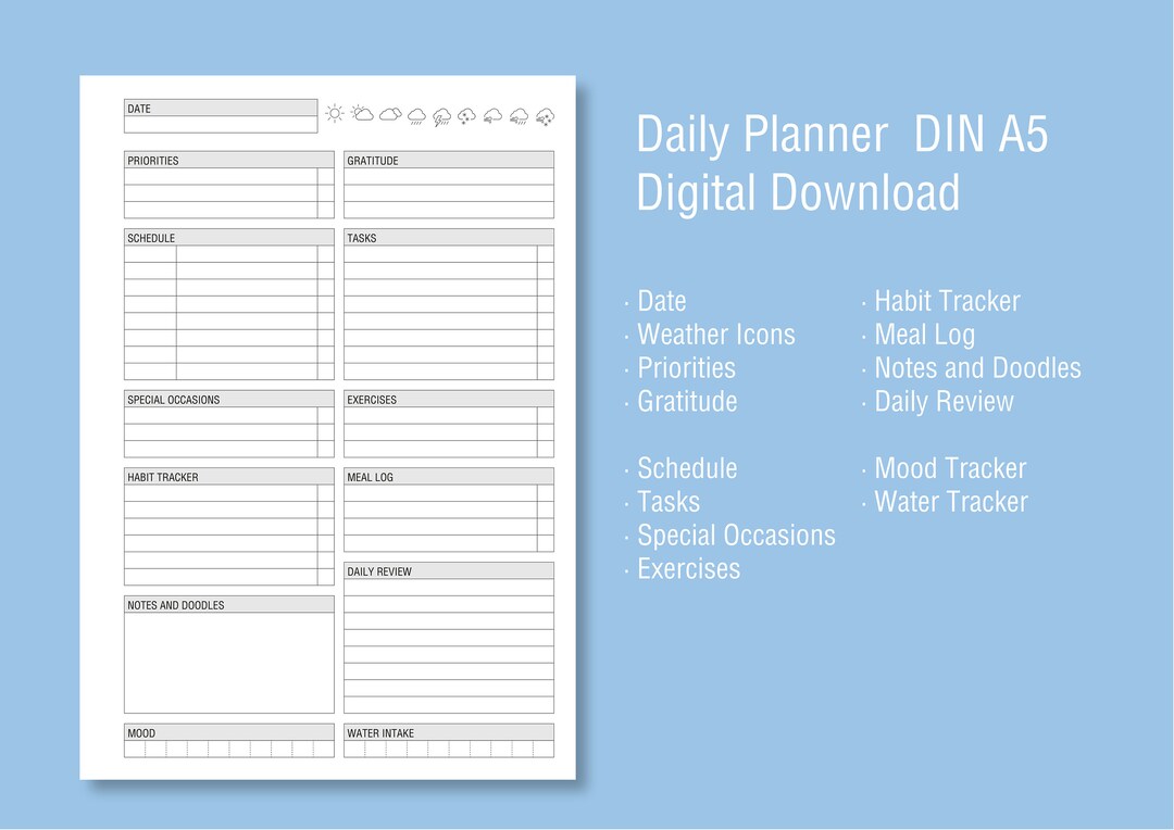 Daily Planner A5 (digital Download) - Etsy