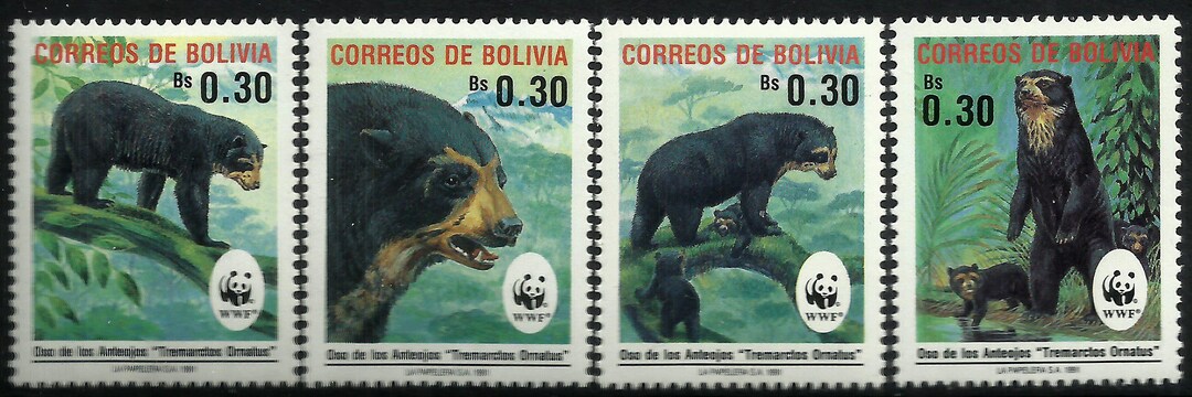 Bolivia 1991 Endangered Spectacled Bear Set With WWF Panda - Etsy
