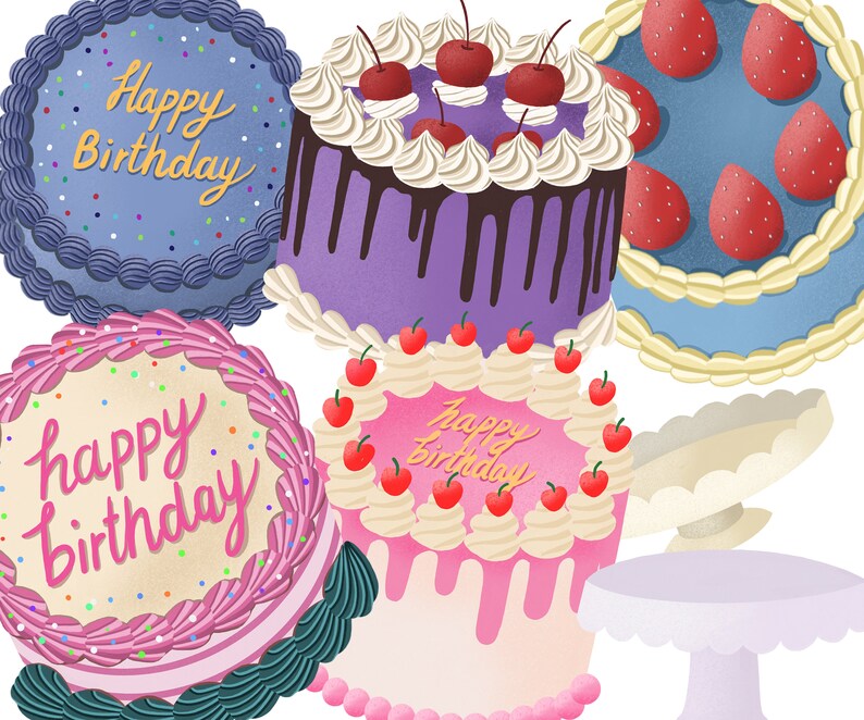 Happy Birthday Cake Set Clipart for Your Digital Planners & Journals - Etsy