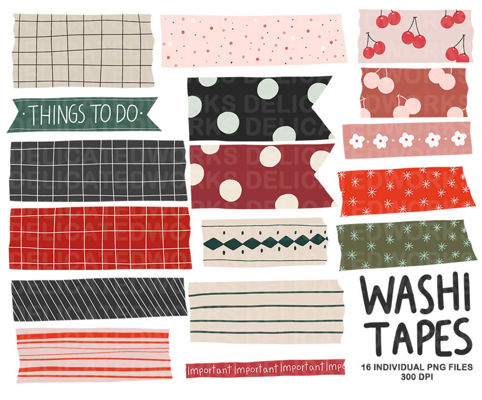 Washi Tape Clipart, Sticker Clipart, Digital Washi Tapes, Transparent ...