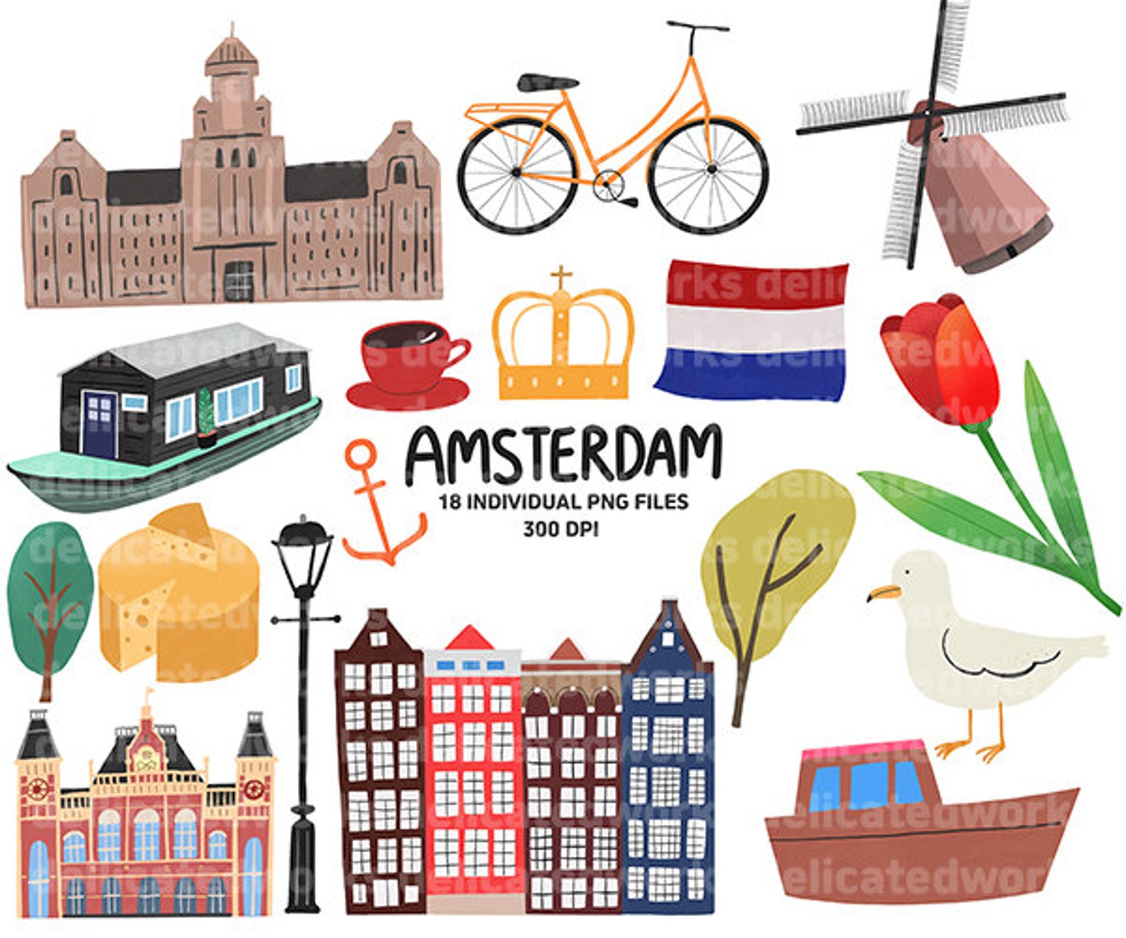 Amsterdam Clipart, Sticker Clipart, Netherlands Clipart, Cute Clipart ...