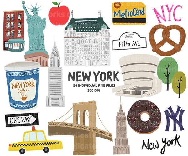 New York ClipArt, Reise Aufkleber für Planer und Journals, NYC Grafiken ...