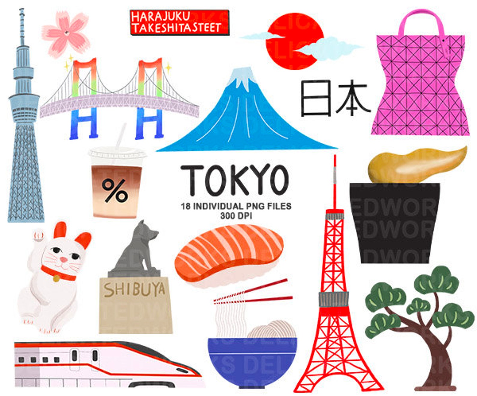 Tokyo Clipart, Sticker Clipart, Japan Clipart, Cute Clipart, Goodnotes ...