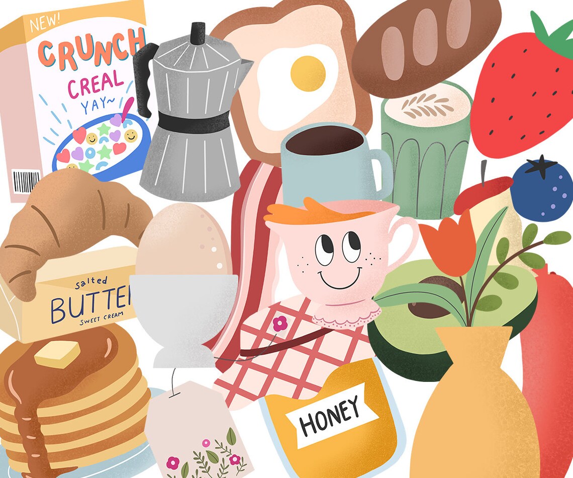 Breakfast Clipart, Sticker Clipart, Morning Clipart, Cute Clipart ...