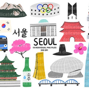 Seoul Clipart, South Korea Sticker Clipart. Card Making Cute Clipart ...