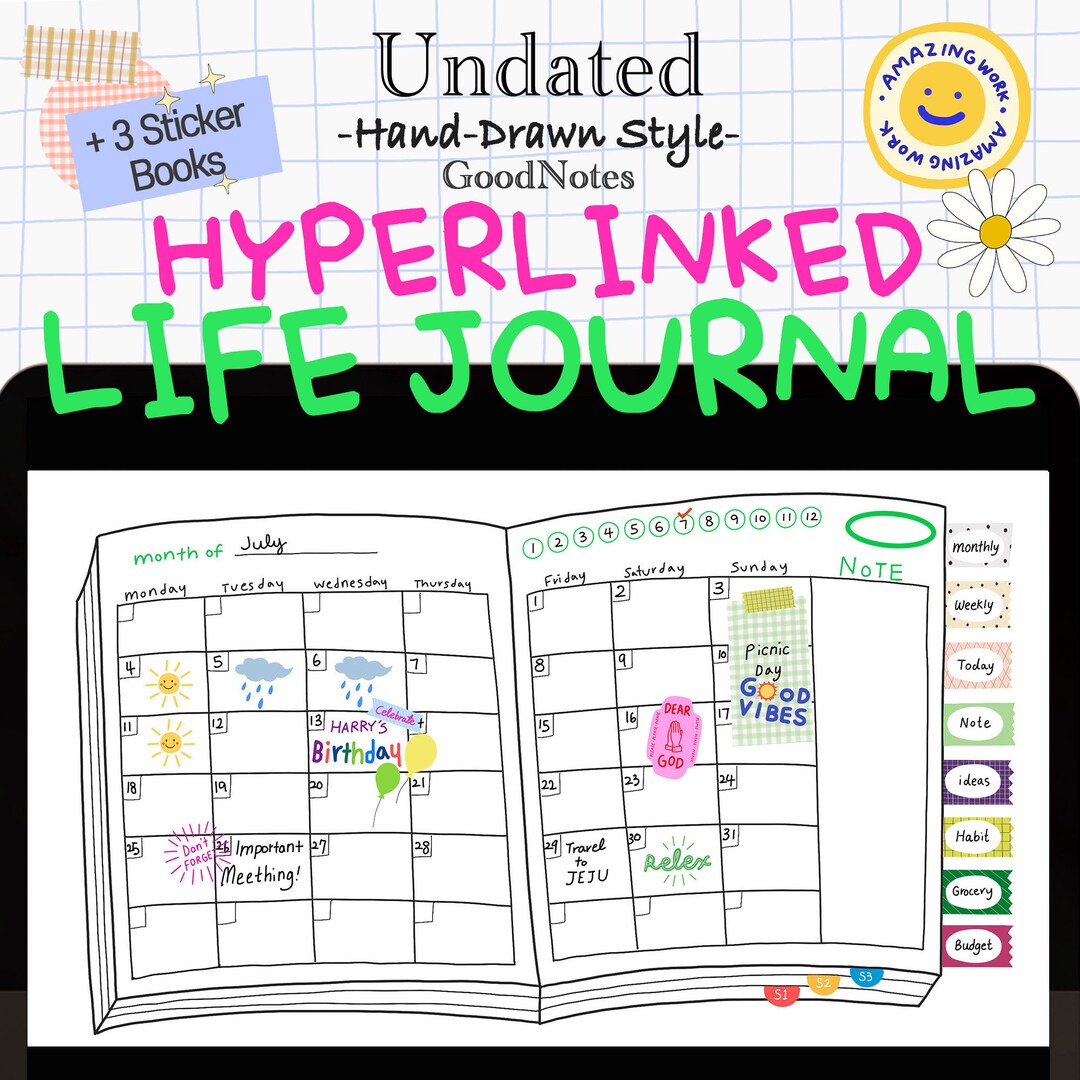 Goodnotes Life Planner Journal Hand Drawn Style Hyperlinked Undated - Etsy