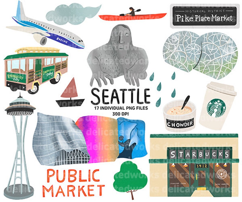 Travel Seattle Clipart for Your Digital Planners & Journals Set of 16 ...