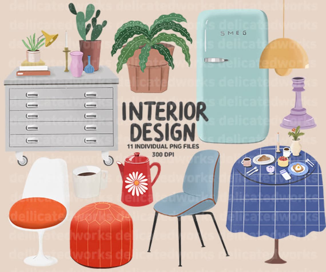 Interior Design Clipart, Sticker Clipart, Kitchen Clipart, Goodnotes ...