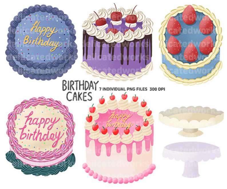 Happy Birthday Cake Set Clipart for Your Digital Planners & Journals - Etsy