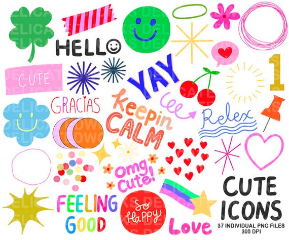 Cute Clipart Sticker Clipart Lovely Clipart Smile Clipart - Etsy