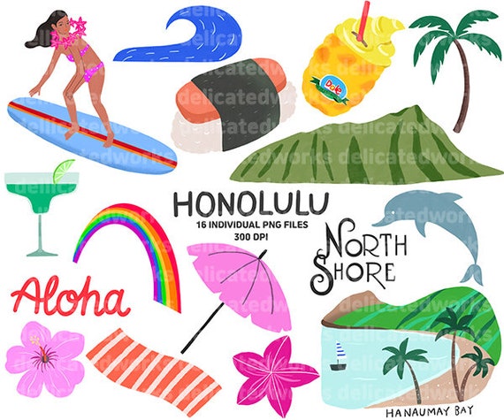 Honolulu ClipArt Aufkleber Clipart Hawaii ClipArt süße | Etsy