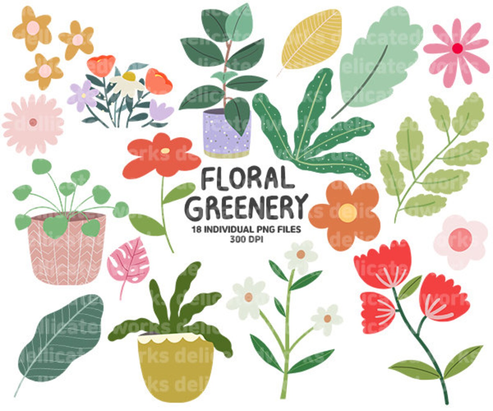 Floral Greenery Clipart, Sticker Clipart, Planner Sticker Clipart ...