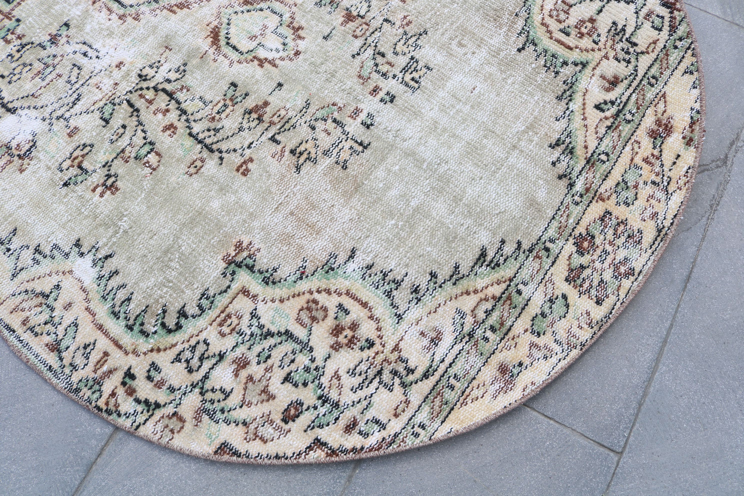 Turkish Rug, Round Rug, 4.1x4.1 Ft, Vintage Rug, Circle Rug, Oushak Rug ...