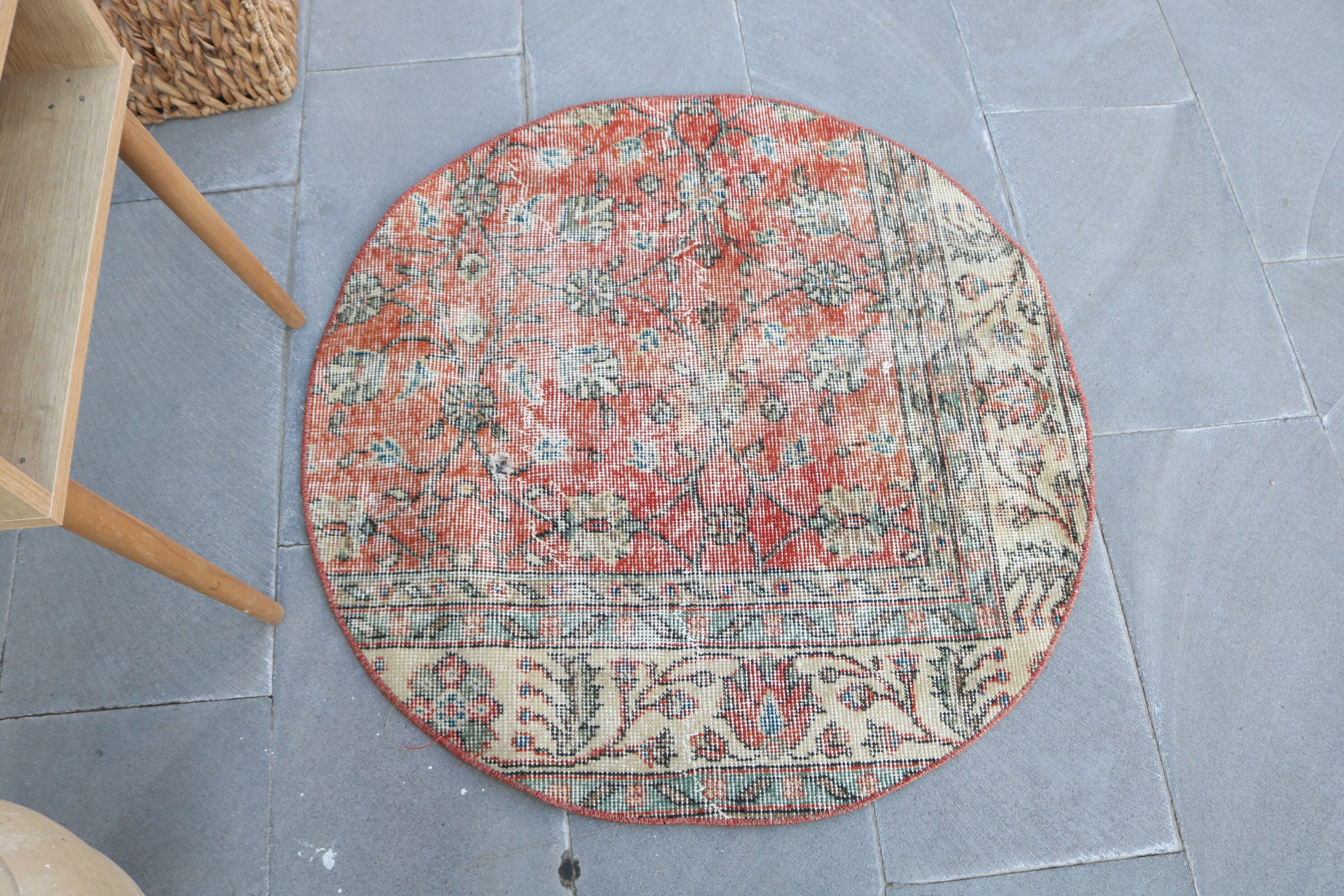 Turkish Rug Round Rug 3x3 ft Vintage Rug Small Rug Oushak | Etsy