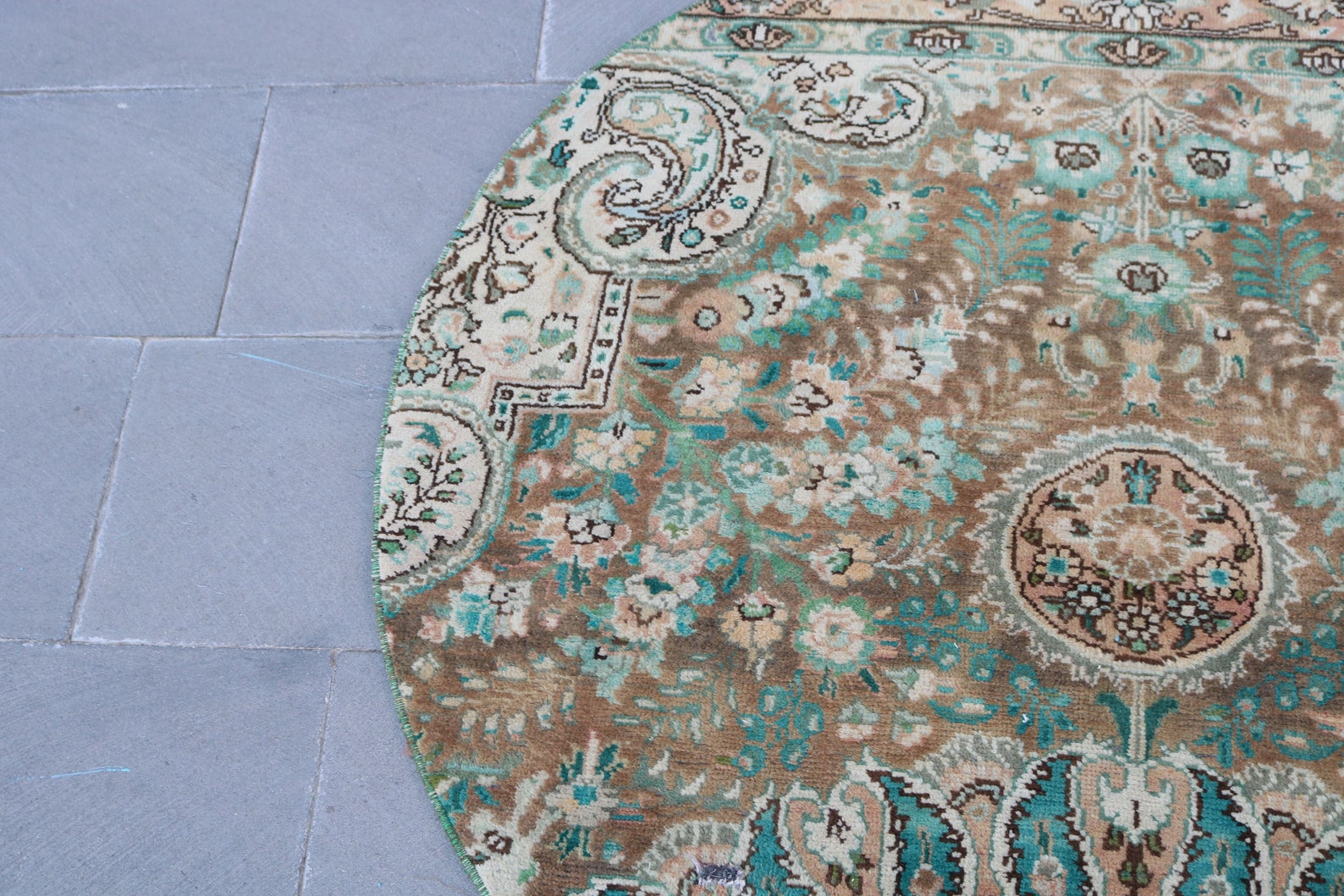 Floral Rug Turkish Area Rug 4.2x4.2 ft Round Rug Vintage | Etsy