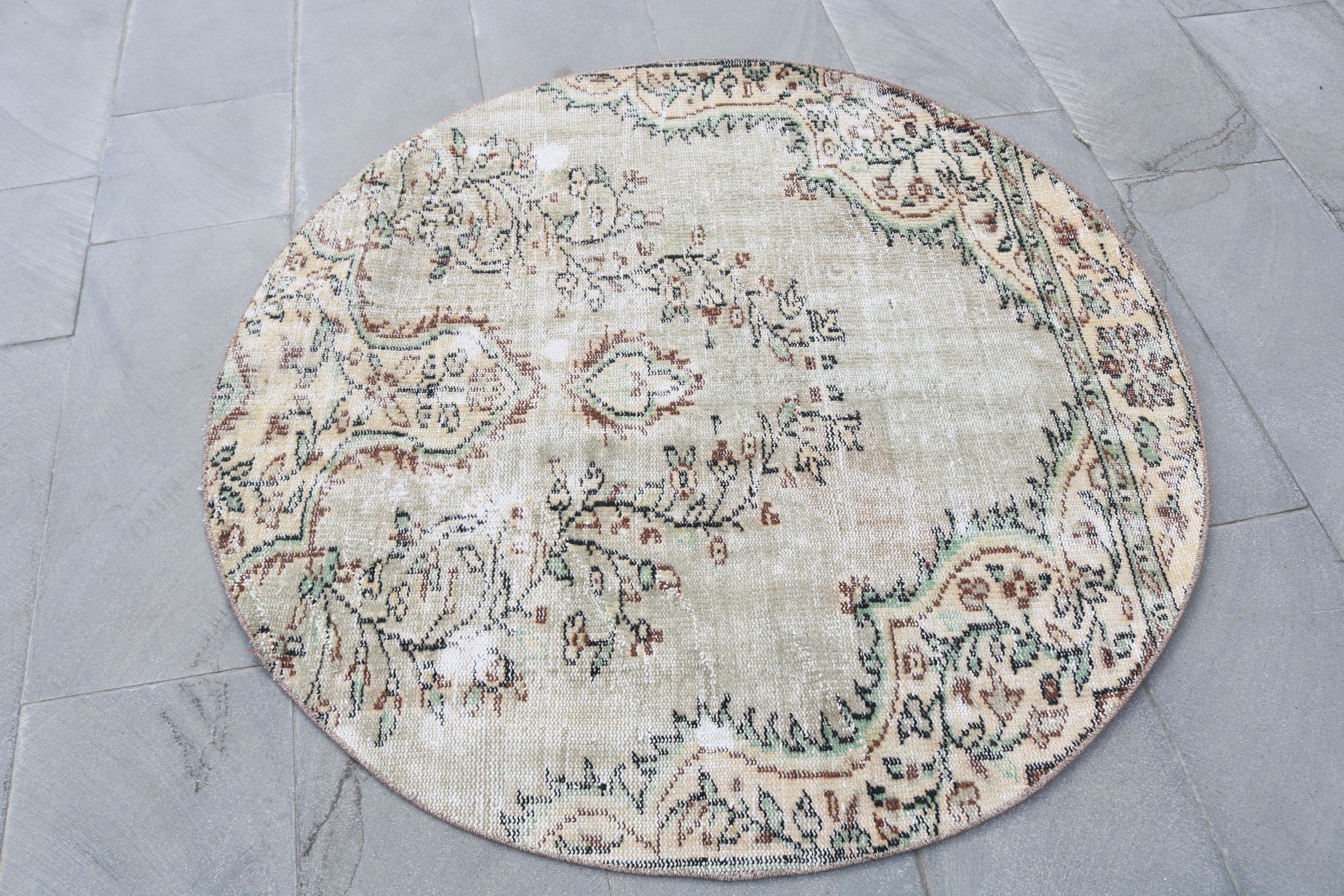 Turkish Rug, Round Rug, 4.1x4.1 Ft, Vintage Rug, Circle Rug, Oushak Rug ...