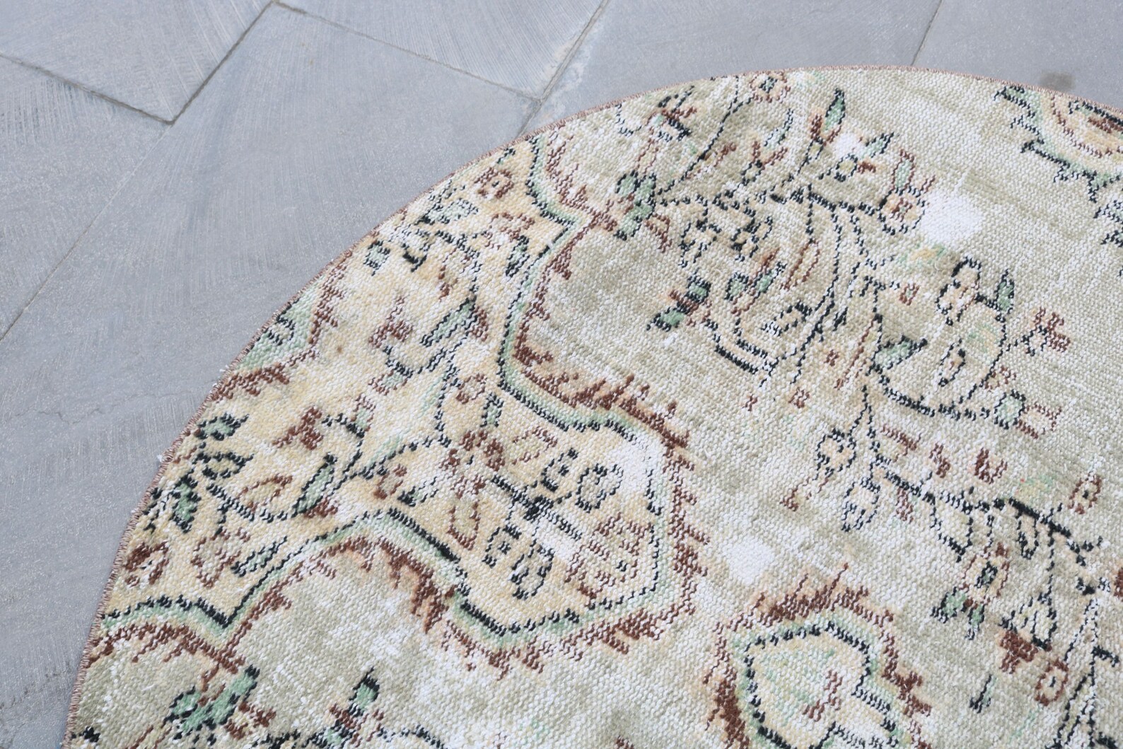 Turkish Rug, Round Rug, 4.1x4.1 Ft, Vintage Rug, Circle Rug, Oushak Rug ...