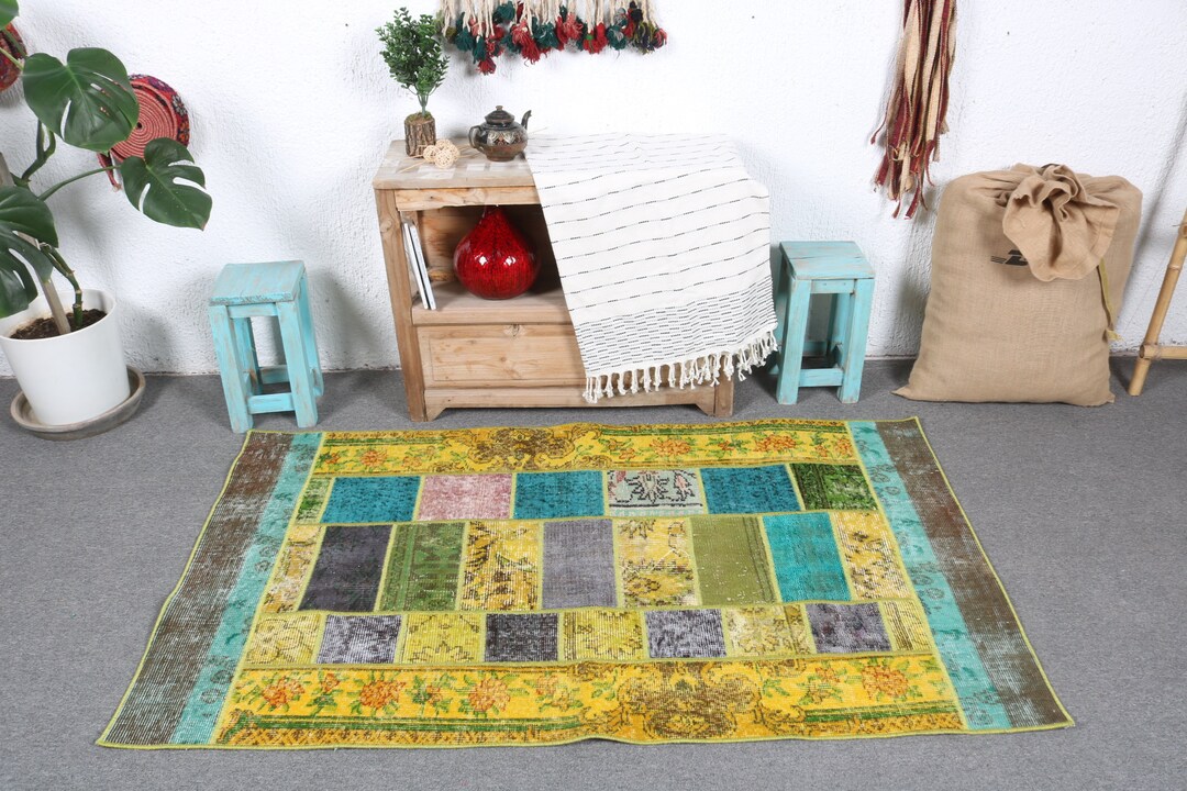 Vintage Rug, Accent Rugs, Turkish Rug, Patchwork Rug, Oushak Rug, Rugs ...