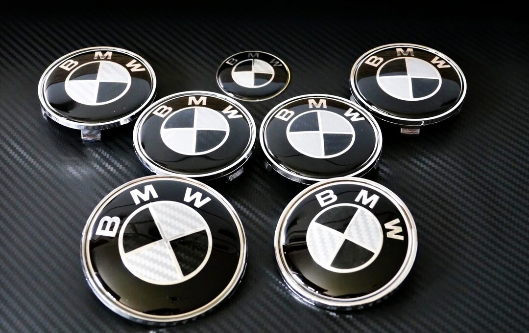 Set of 7 Custom Bmw Carbon Black Badges 1x Rear 1x Front 4x Wheel 1x ...