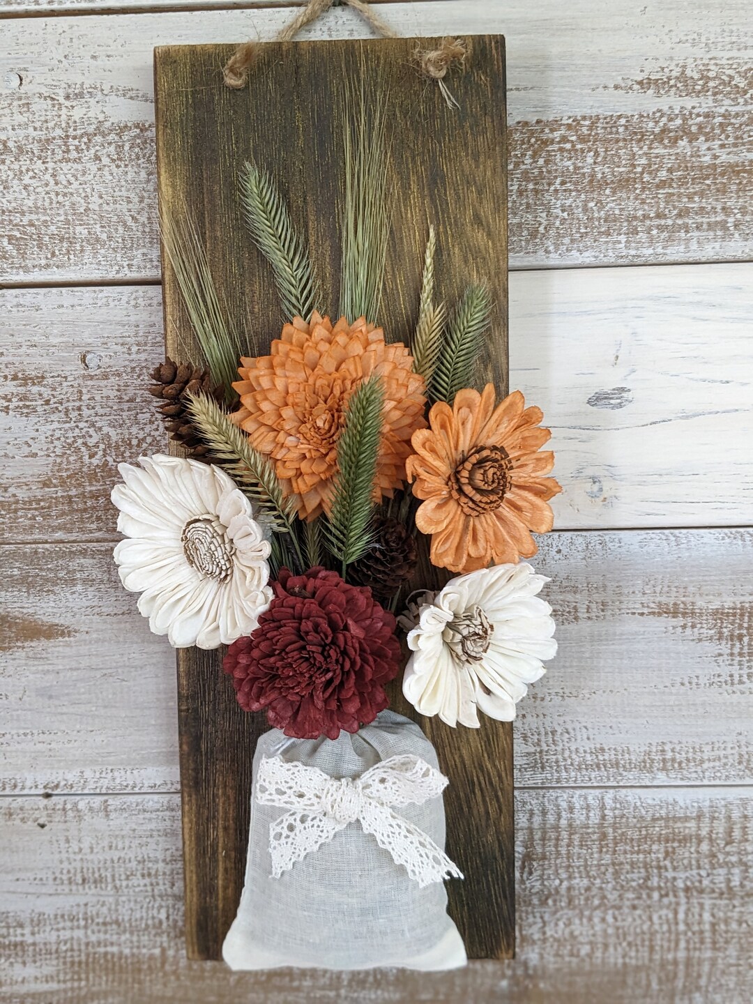 Rustic Wood Flower Wall Art: Handmade Pine Cone Decor - Etsy
