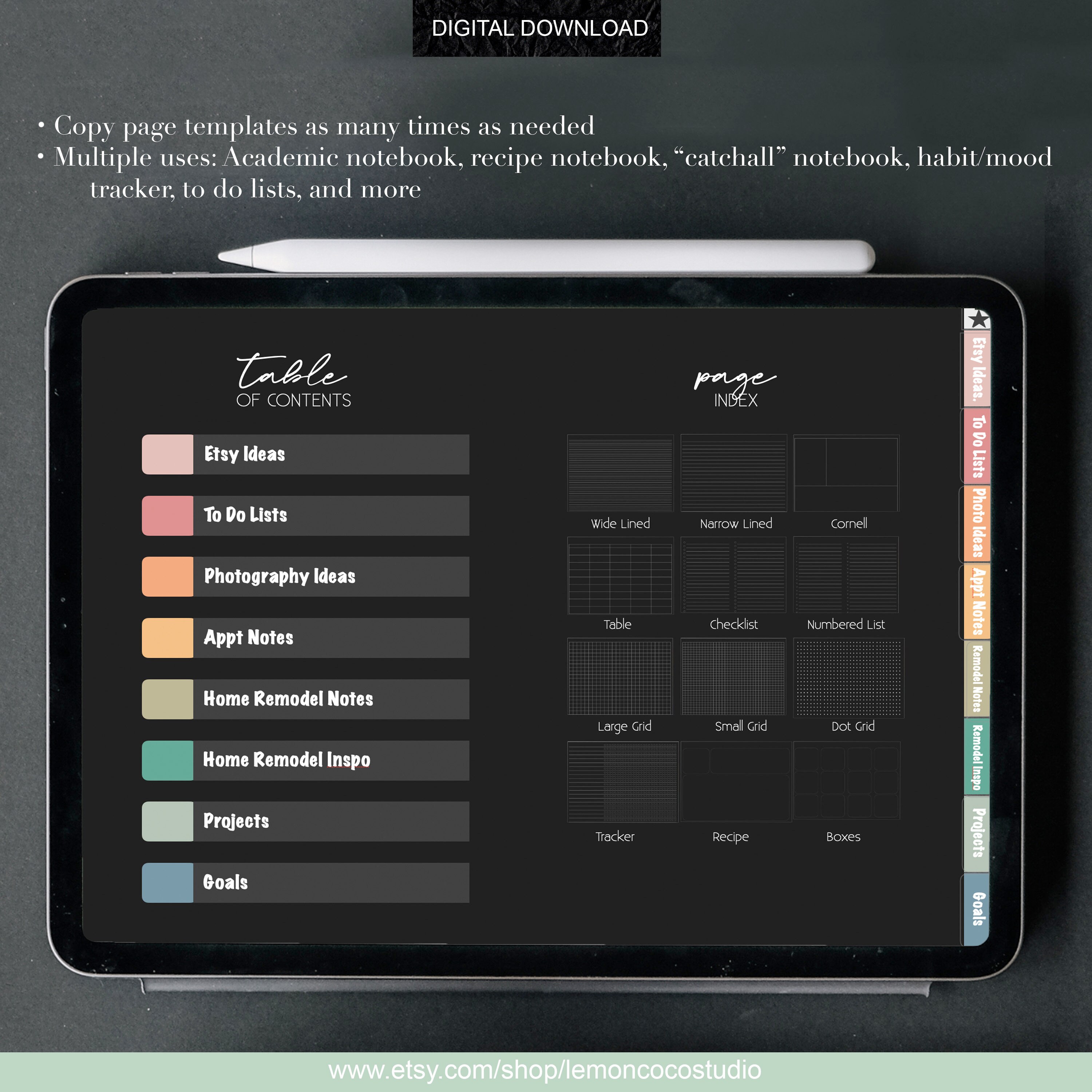 Landscape Dark Mode Digital Notebook | Goodnotes Notebook Template - Etsy