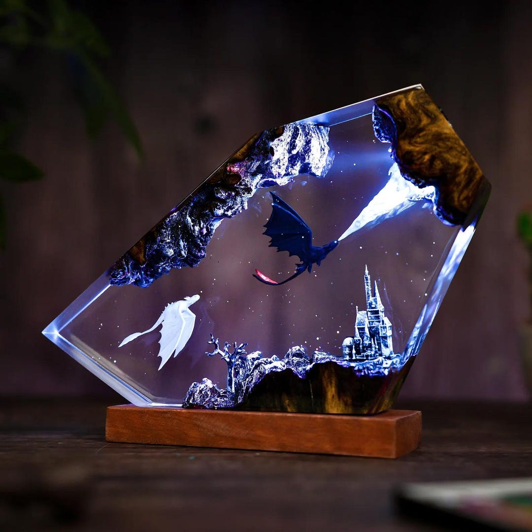 Toothless and Light Fury Resin Lamp - Glowing Fire Breath LED - Etsy