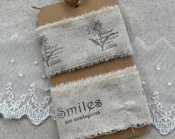 Two Yards of Hand Stamped Muslin Ribbon - Journaling Supplies ...