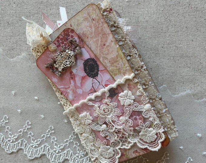 Bing, Beads and Flower Themed Hardcover Journal - Collaged Tabs - Lace ...