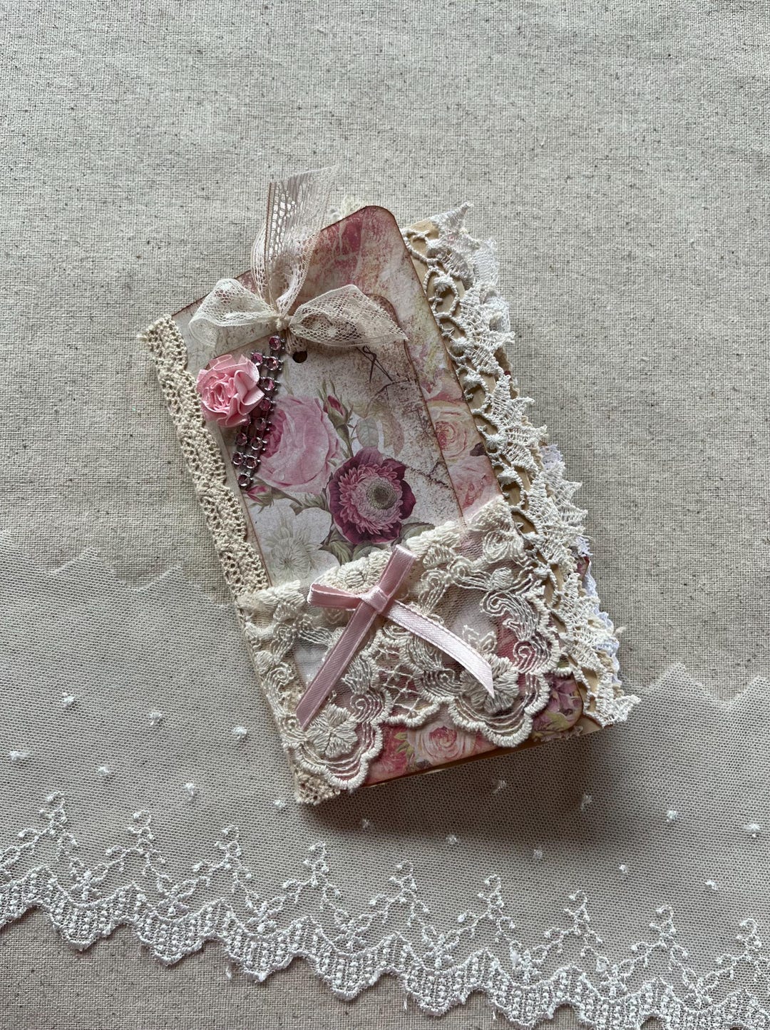 A Rose is a Rose Hardcover Journal - Collaged Tabs - Lace Edgings ...