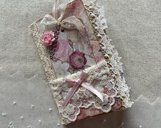 A Rose is a Rose Hardcover Journal - Collaged Tabs - Lace Edgings ...