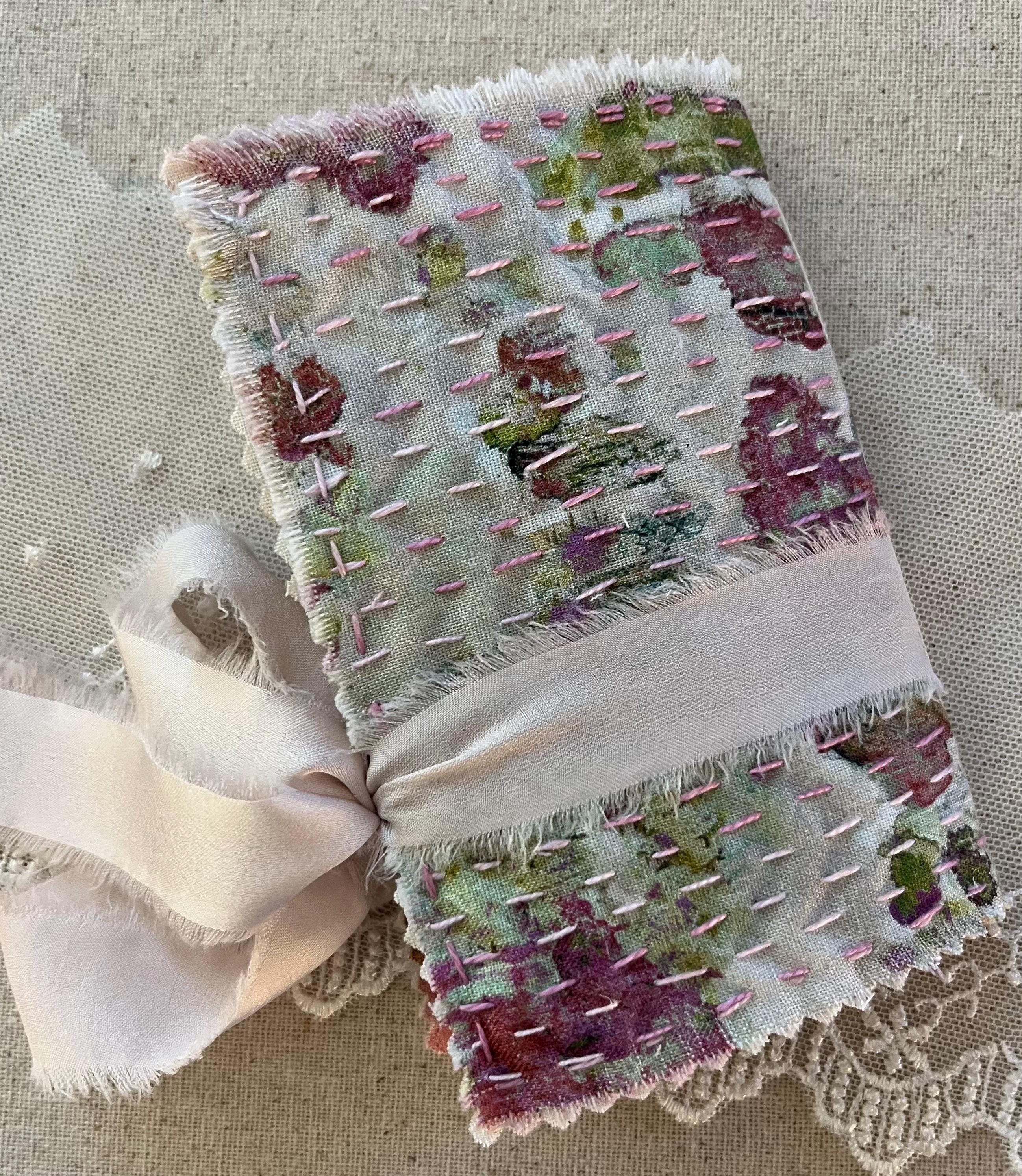 Slow Stitched Mini Journal With Lace Collage and Green Button Handmade ...