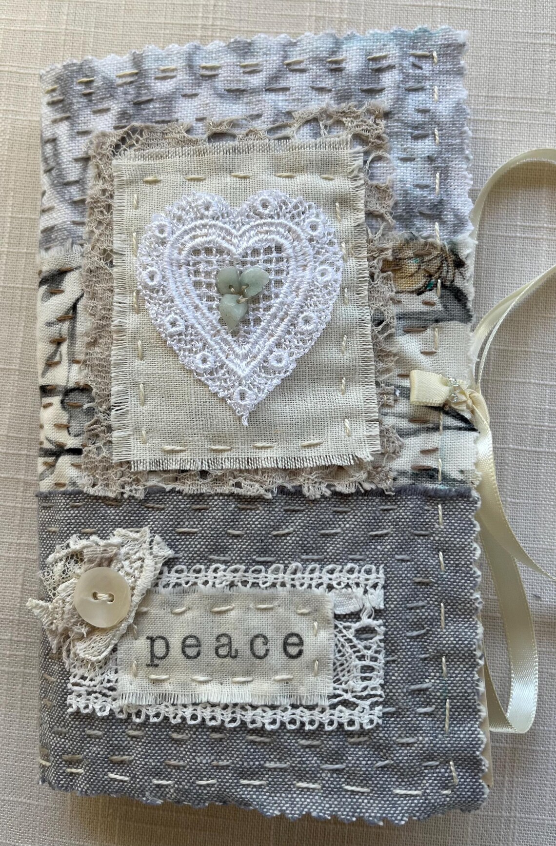 Medium Slow Stitched Peace Journal - Handmade Journal - Wedding Journal ...