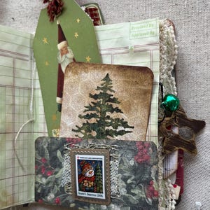 Christmas Themed Hardcover Journal Collaged Tabs Lace/fabric Edgings ...
