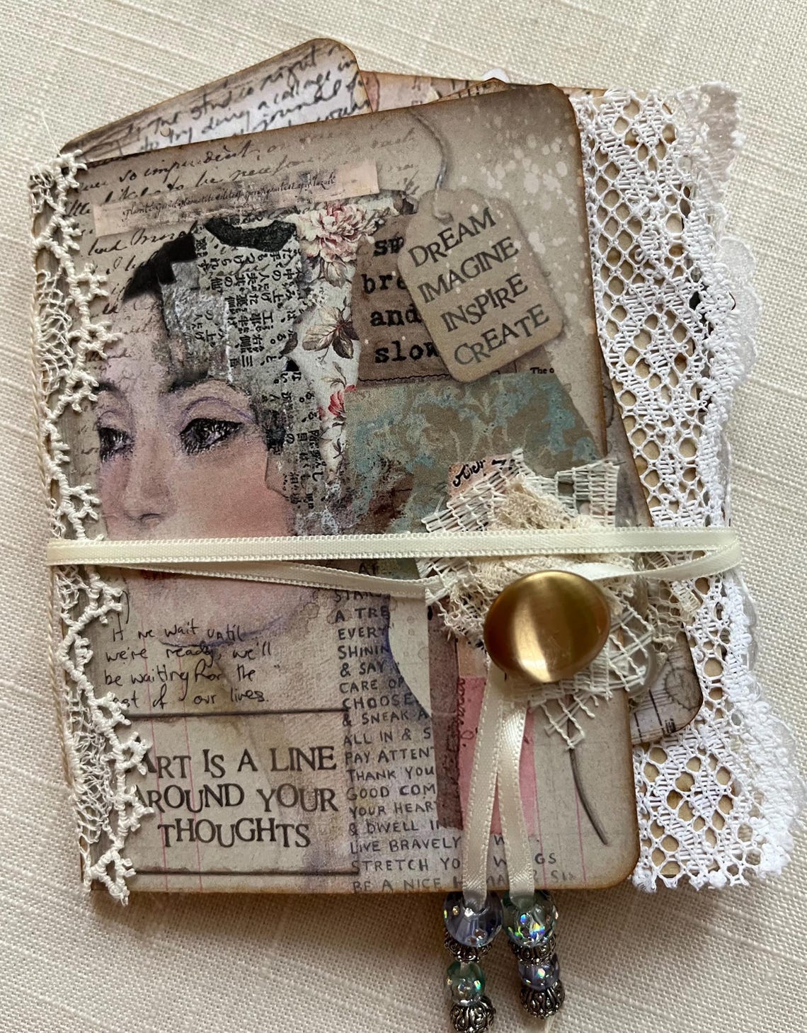 Inspired Art Hardcover Journal - Collaged Tabs - Lace Edgings ...