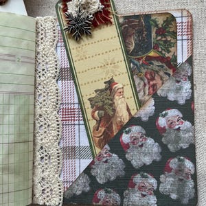 Christmas Themed Hardcover Journal Collaged Tabs Lace/fabric Edgings ...