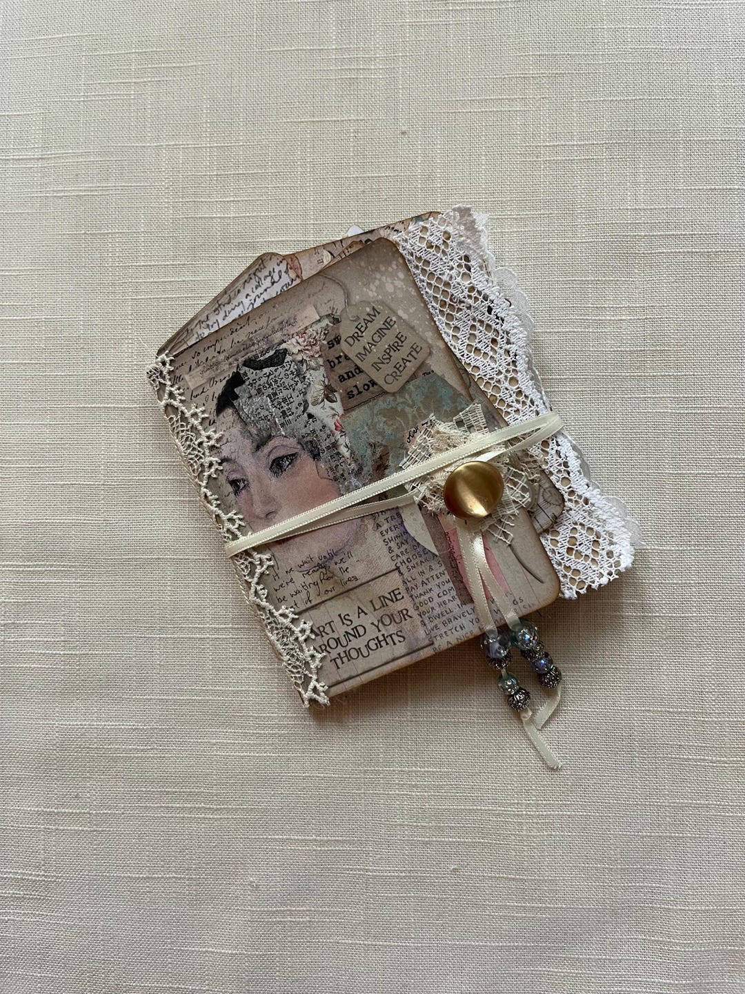 Inspired Art Hardcover Journal - Collaged Tabs - Lace Edgings ...