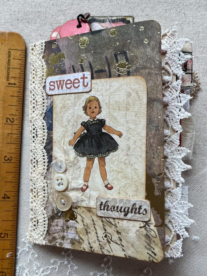 Little Girl Themed Hardcover Journal Collaged Tabs Lace Edgings ...