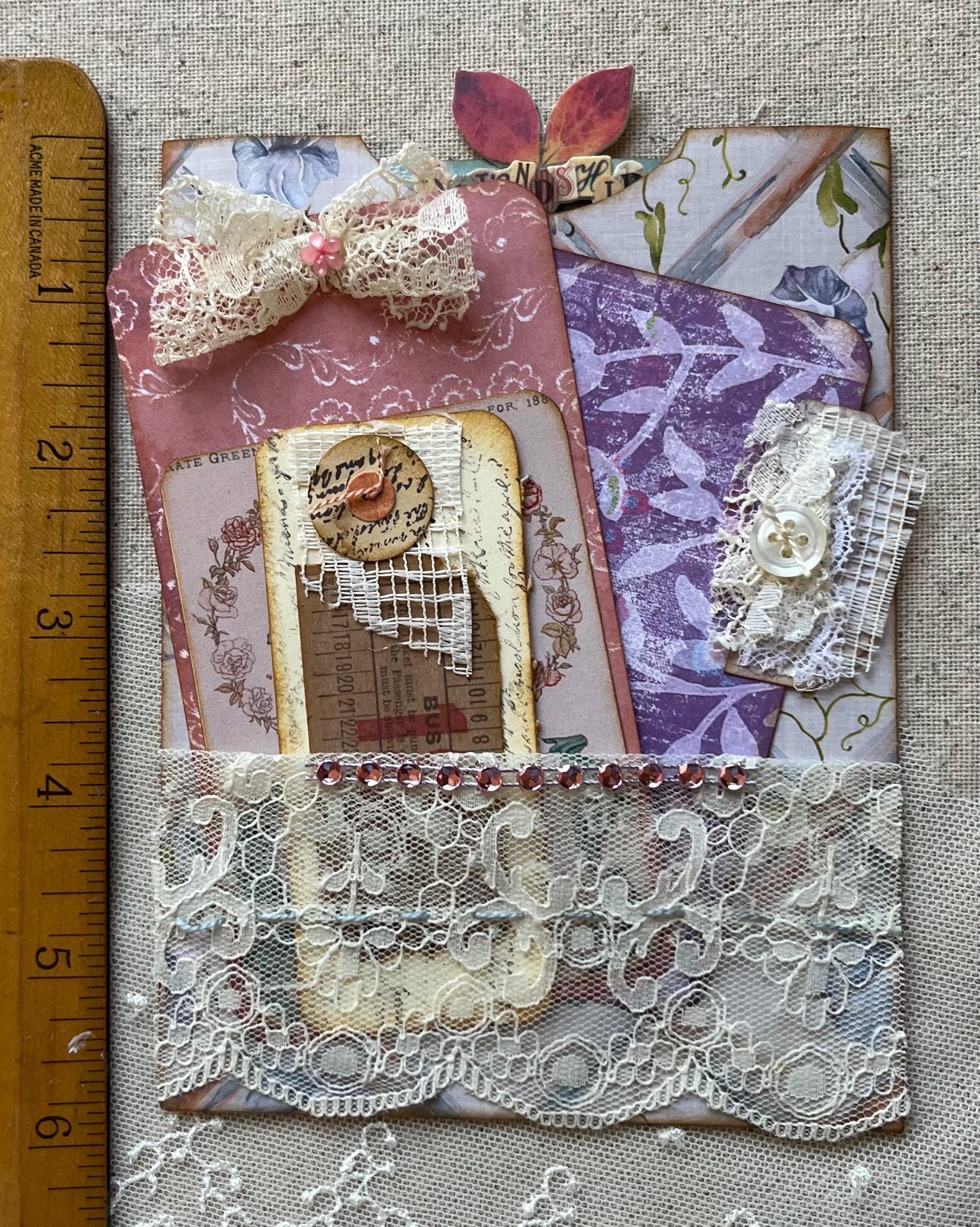 Lacy Pocket and Four Journaling Cards - Handmade Ephemera - Five Pieces ...