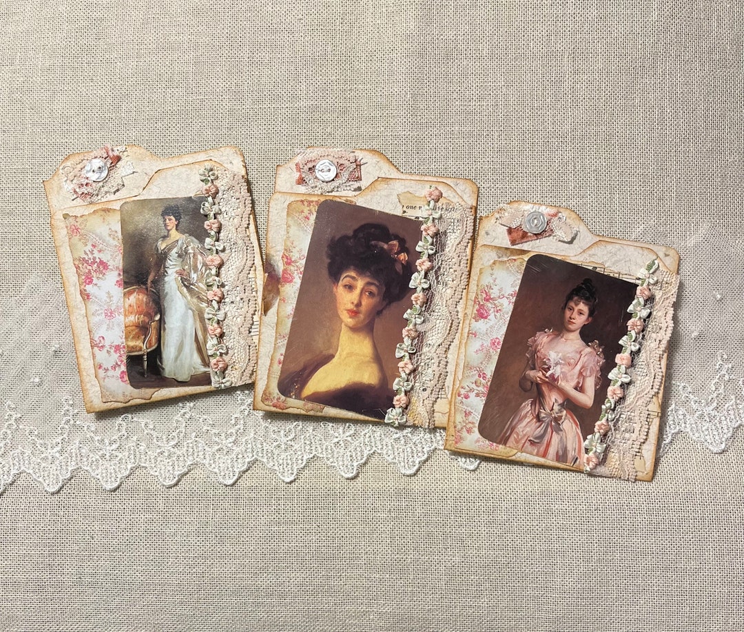 Three Victorian Ladies File Folders, Ribbons and Lace, Ephemera - Etsy
