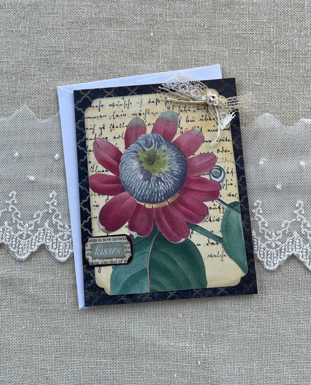 Flower Collaged Greeting Card 5 1/2 X 4 1/4 Handmade kisses - Etsy