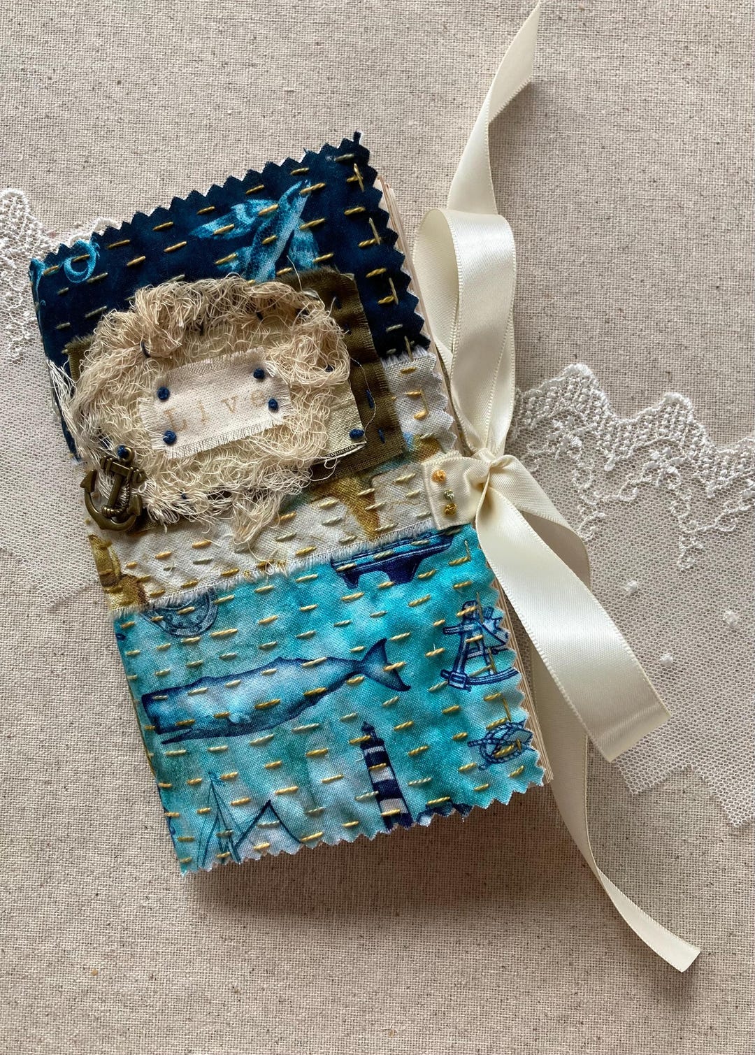 Seashore Themed Medium Journal 4" X 6 1/2" - Slow Stitched - Hand ...