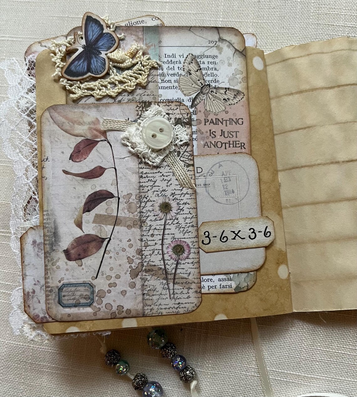Inspired Art Hardcover Journal - Collaged Tabs - Lace Edgings ...