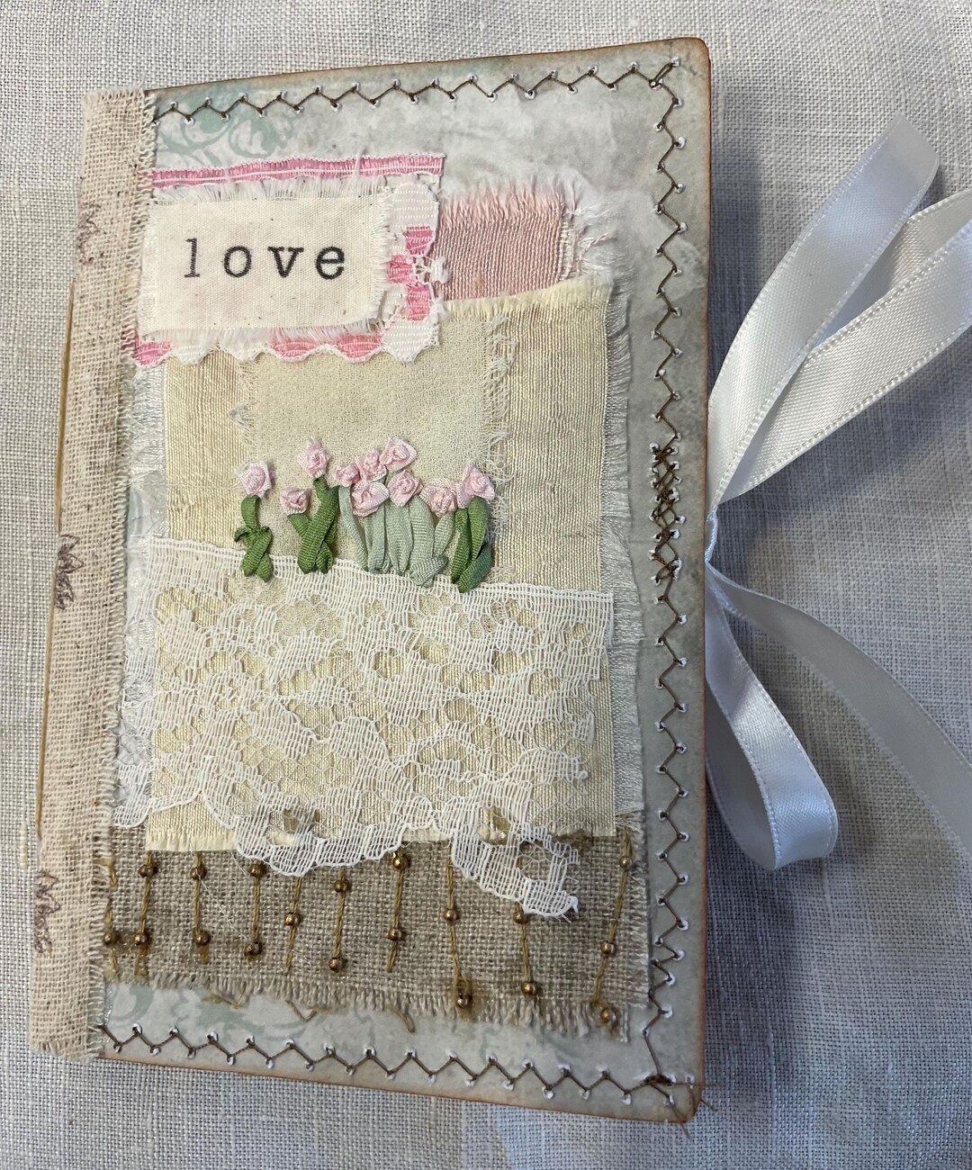 Flowers and Lace- Growing- Journal With Hand Embroidered Silk Flowers ...