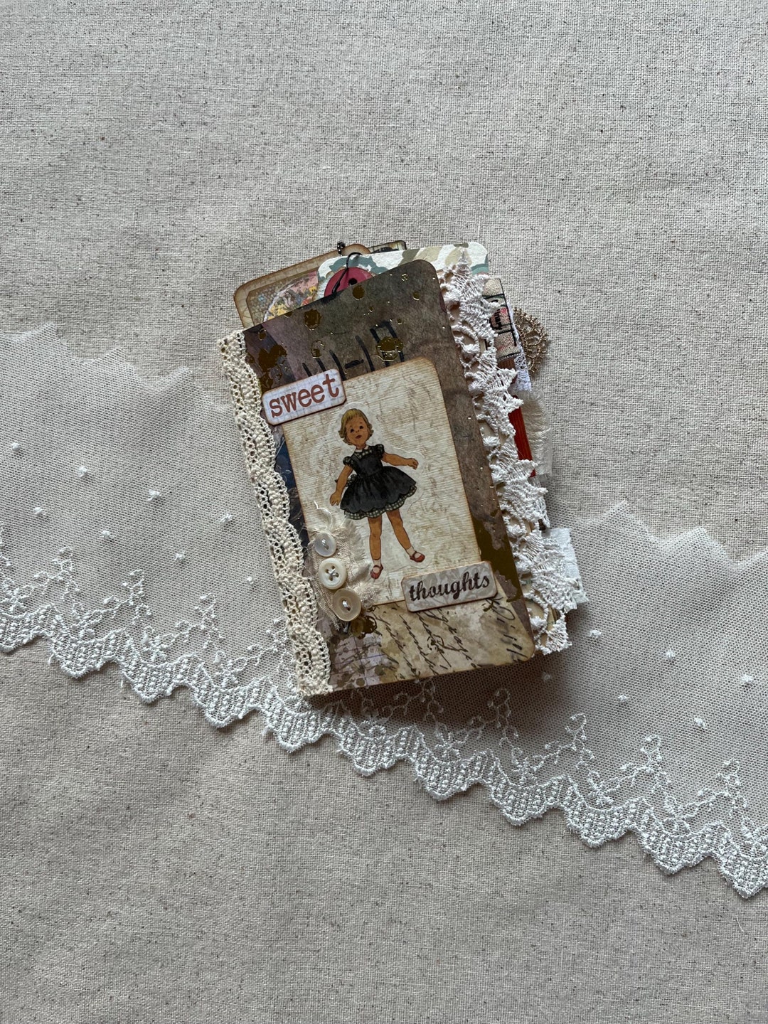 Little Girl Themed Hardcover Journal Collaged Tabs Lace Edgings ...