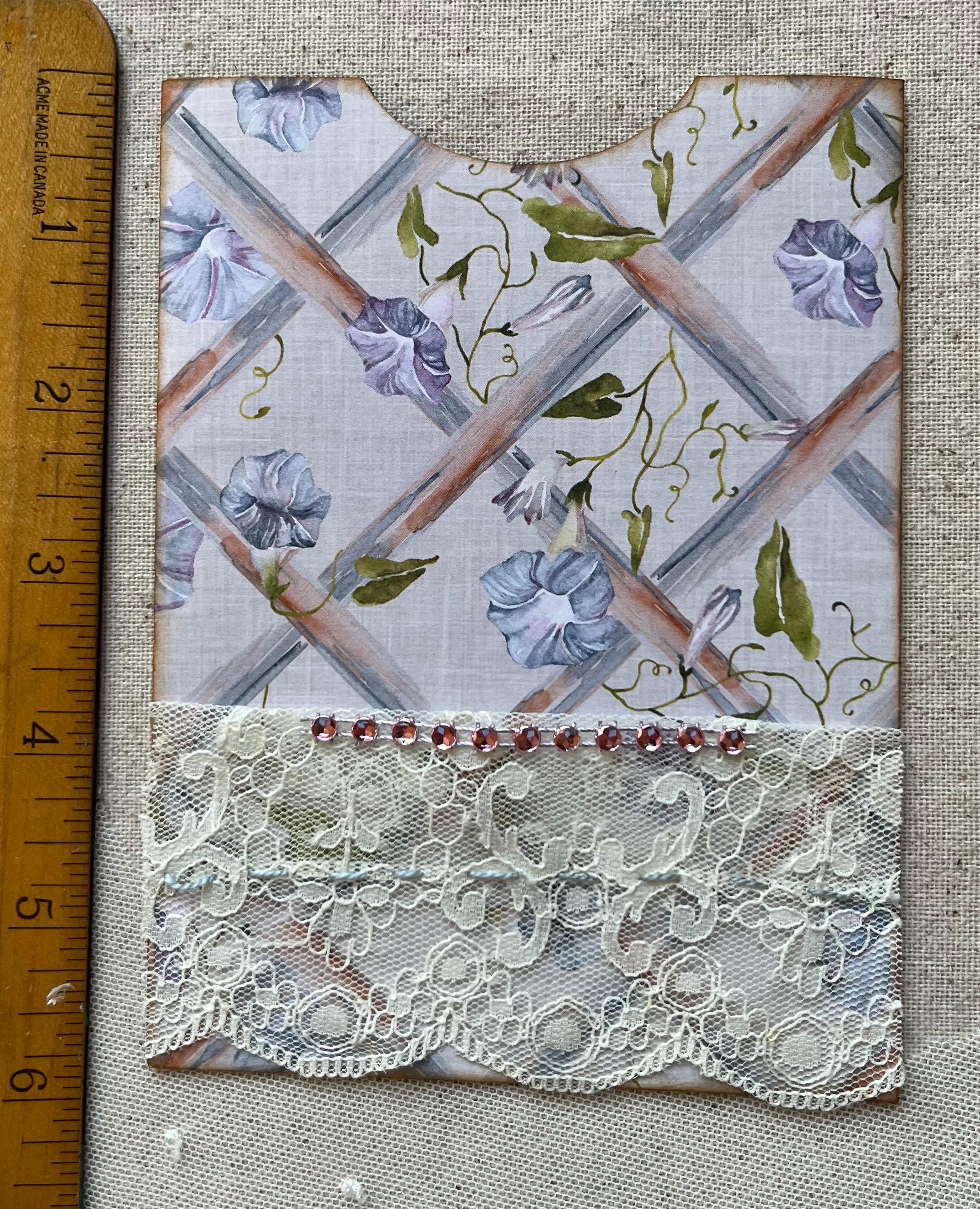 Lacy Pocket and Four Journaling Cards - Handmade Ephemera - Five Pieces ...